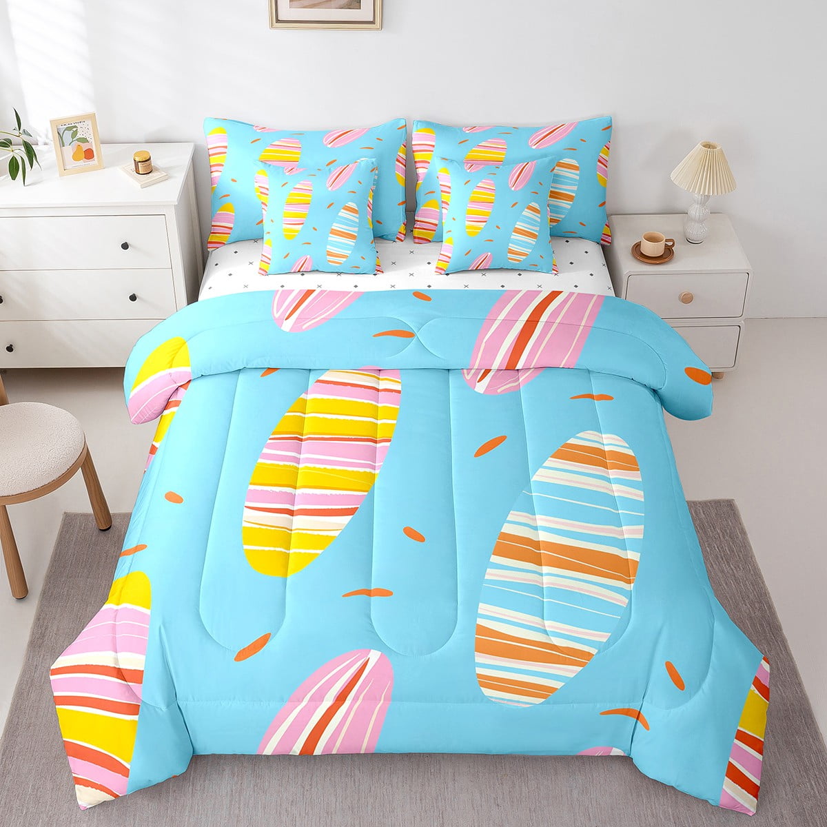 Rainbow Surfboard Bedding Queen Size 7pcs For Kids Boys Girls Ocean ...