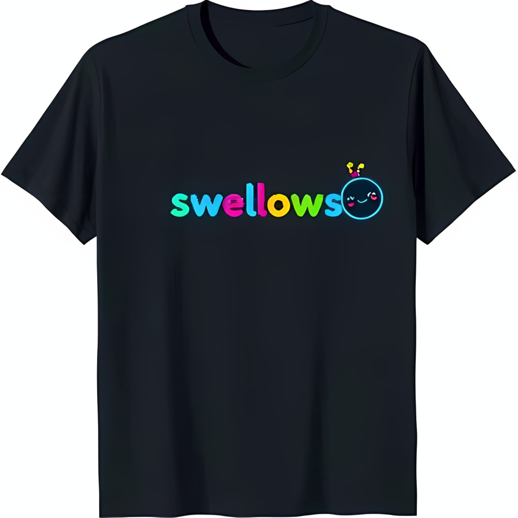 Rainbow 'Swellows' Graphic Black T-Shirt with Winking Face Cartoon ...
