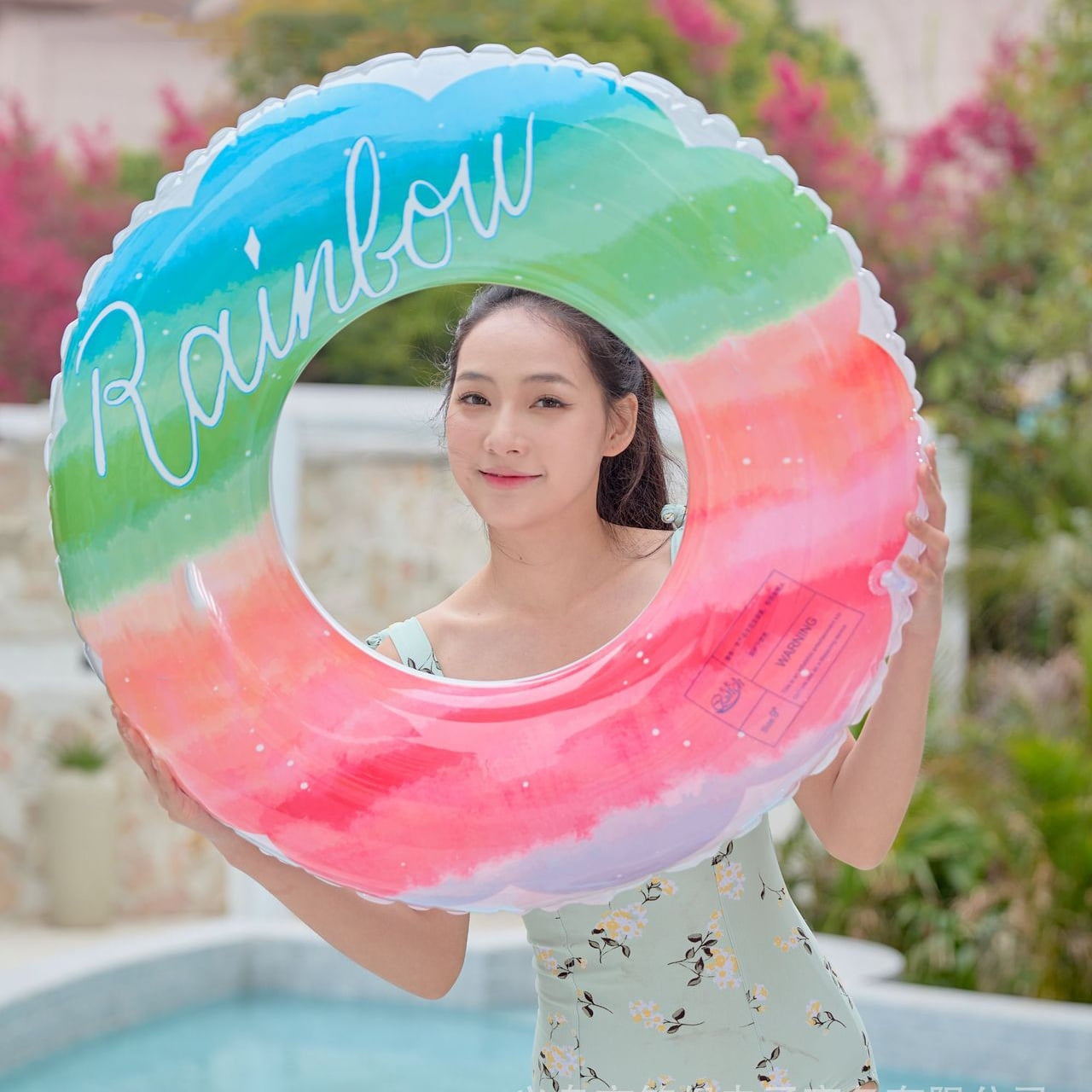Rainbow Swimming Circle Inflatable PVC Rubber Ring Float Seat Summer ...