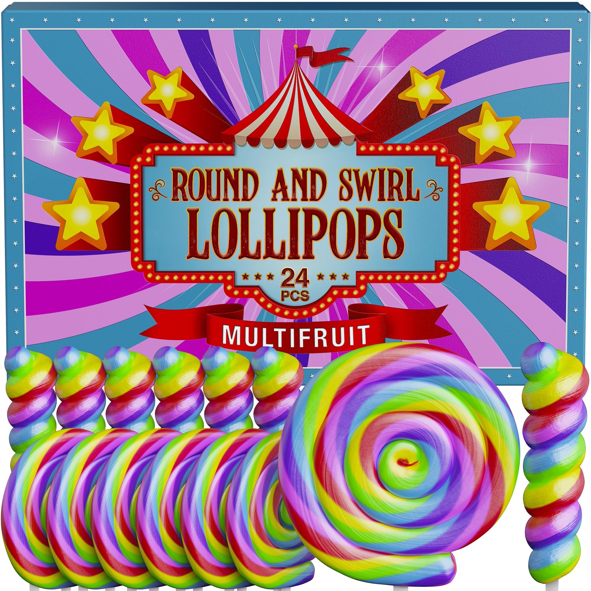 Rainbow Swirl Lollipops & Round MDA05 Lollipops 24pk- Large ...
