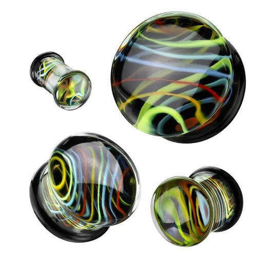Rainbow Swirl Over Black Back Glass Double Flare Plug - Walmart.com