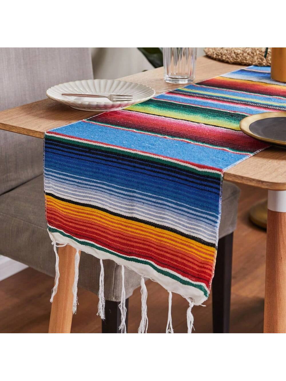 Rainbow Table Runner-Lake Blue Mexican Serape Table Runners Mexican ...