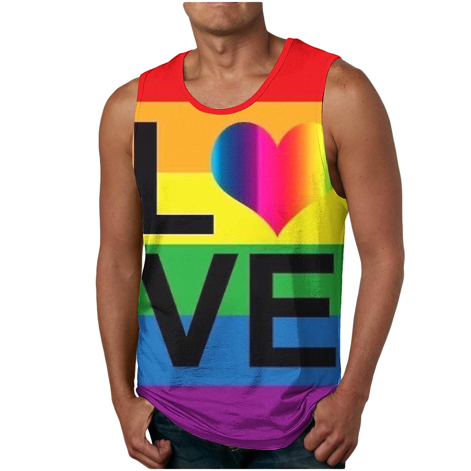 Rainbow Tank Tops For Men Lgbtq Pride Shirts Sleeveless Crewneck Casual 2024 Summer Muscle Gym