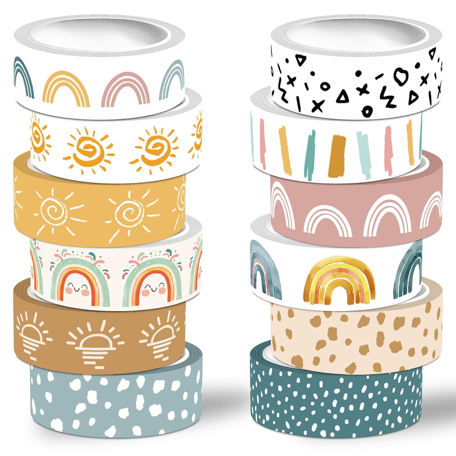 Rainbow Tape Set,12 Rolls Boho Decorative Tape Colorful Cute Masking ...