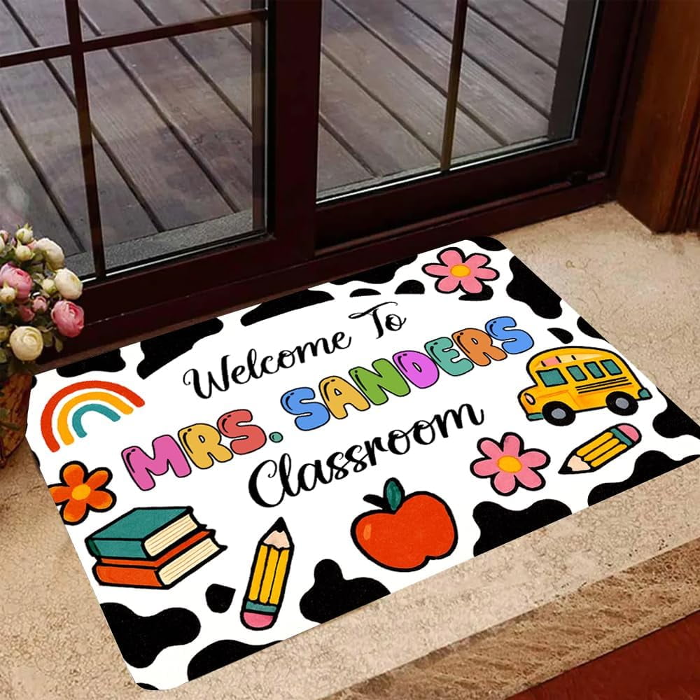 Rainbow Teacher Doormat for Classroom Entrance with Custom Name ...