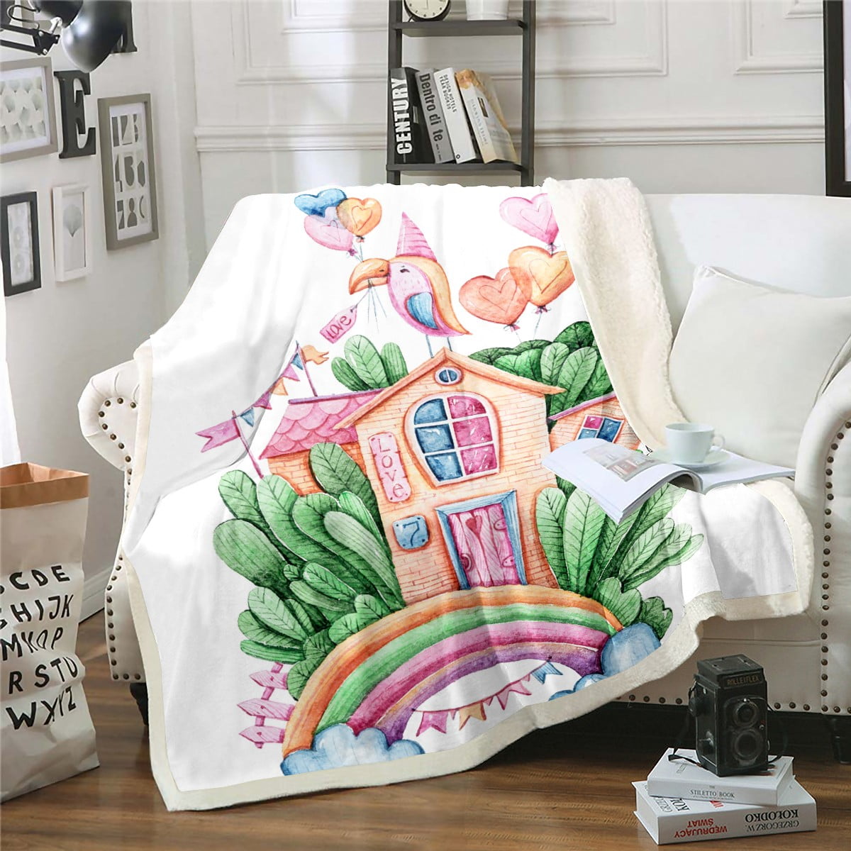 Rainbow Throw Blanket Cartoon Lodge Cabin Blanket 90"x90" for Boys ...