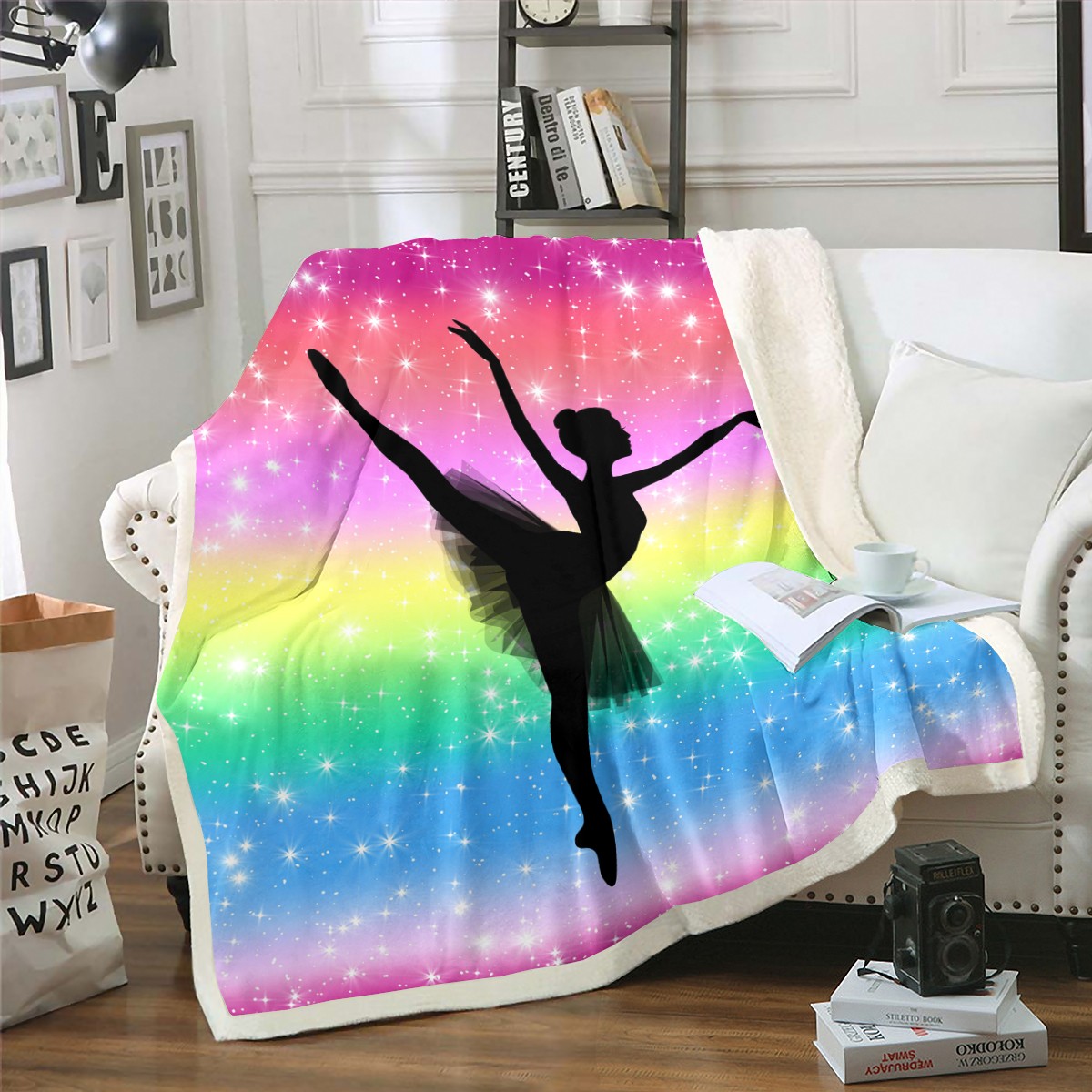 Rainbow Throw Blanket , Ballet Decor Sherpa Blanket Dancing Ballerina ...