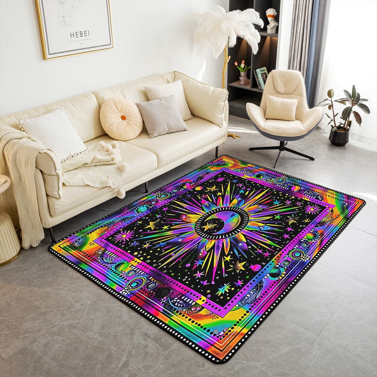 Rainbow Tie Dye Area Rug 3x5,Colorful Ombre Sun And Moon Indoor Floor ...