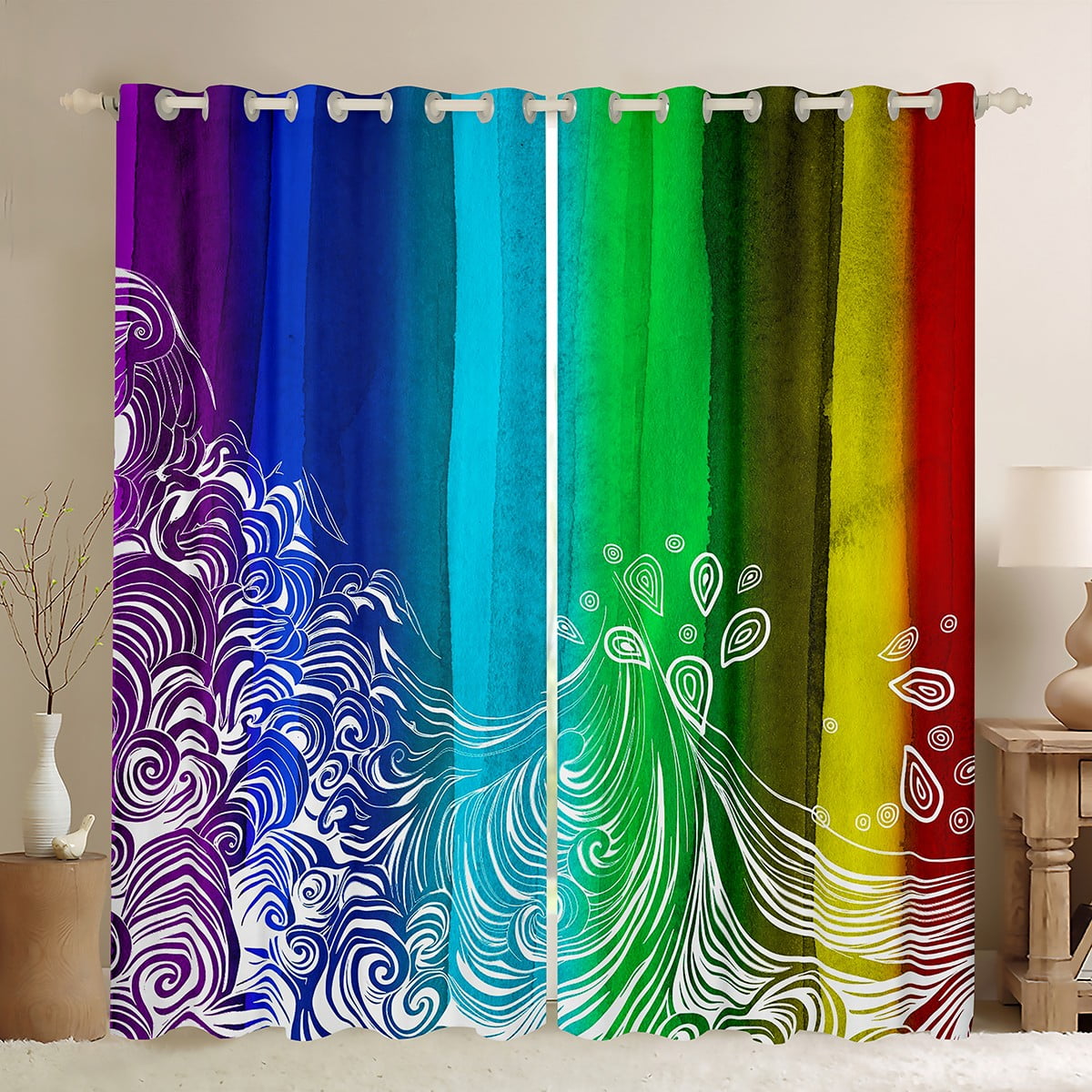 Rainbow Tie Dye Blackout Curtains for Bedroom Ink and Water Painting ...
