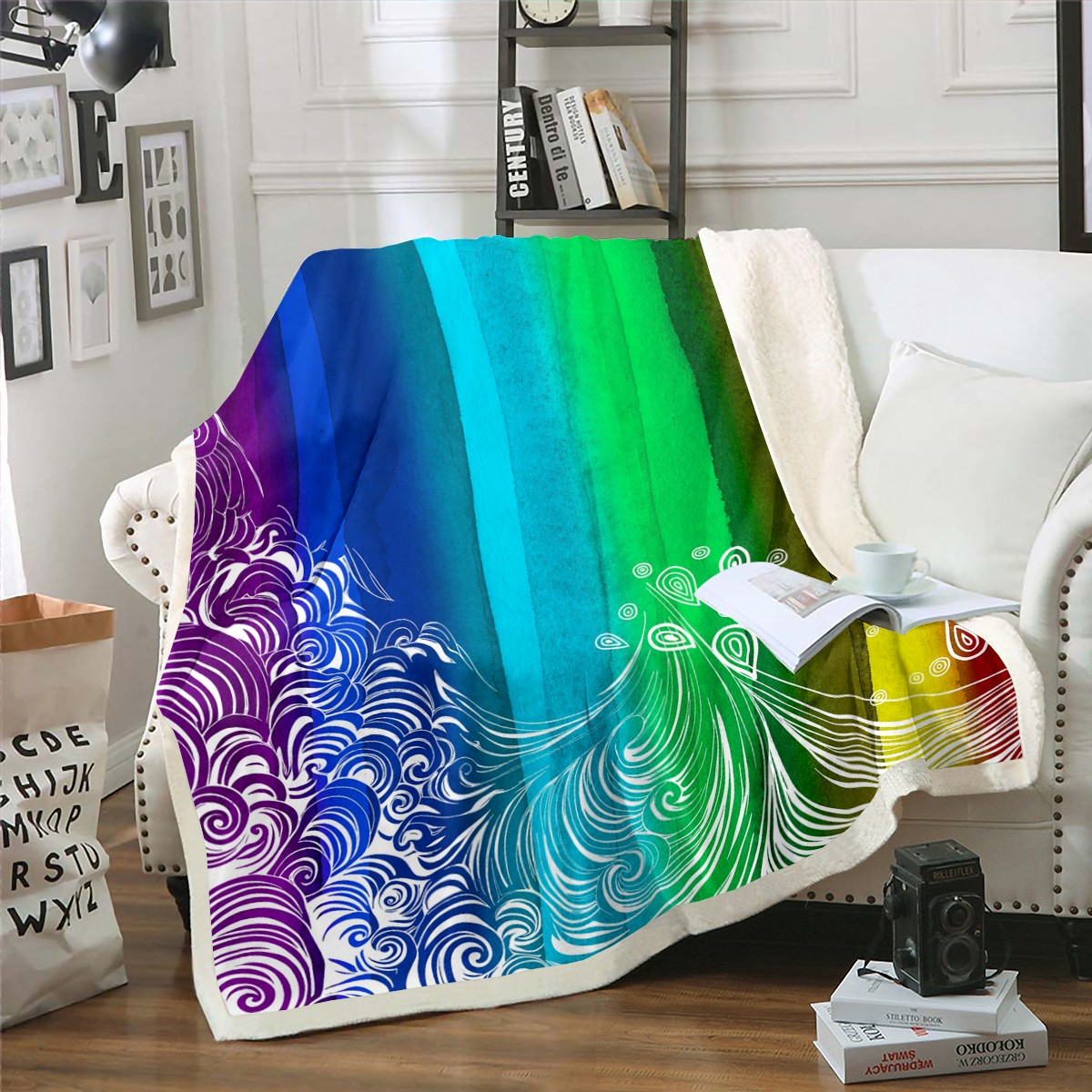 Rainbow Tie Dye Fuzzy Blanket Ink and Water Painting 40"X50" Throw ...