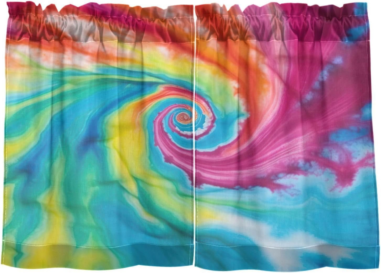 Rainbow Tie Dye Kitchen Curtains 24 Inch Length Short Tier Curtains for ...