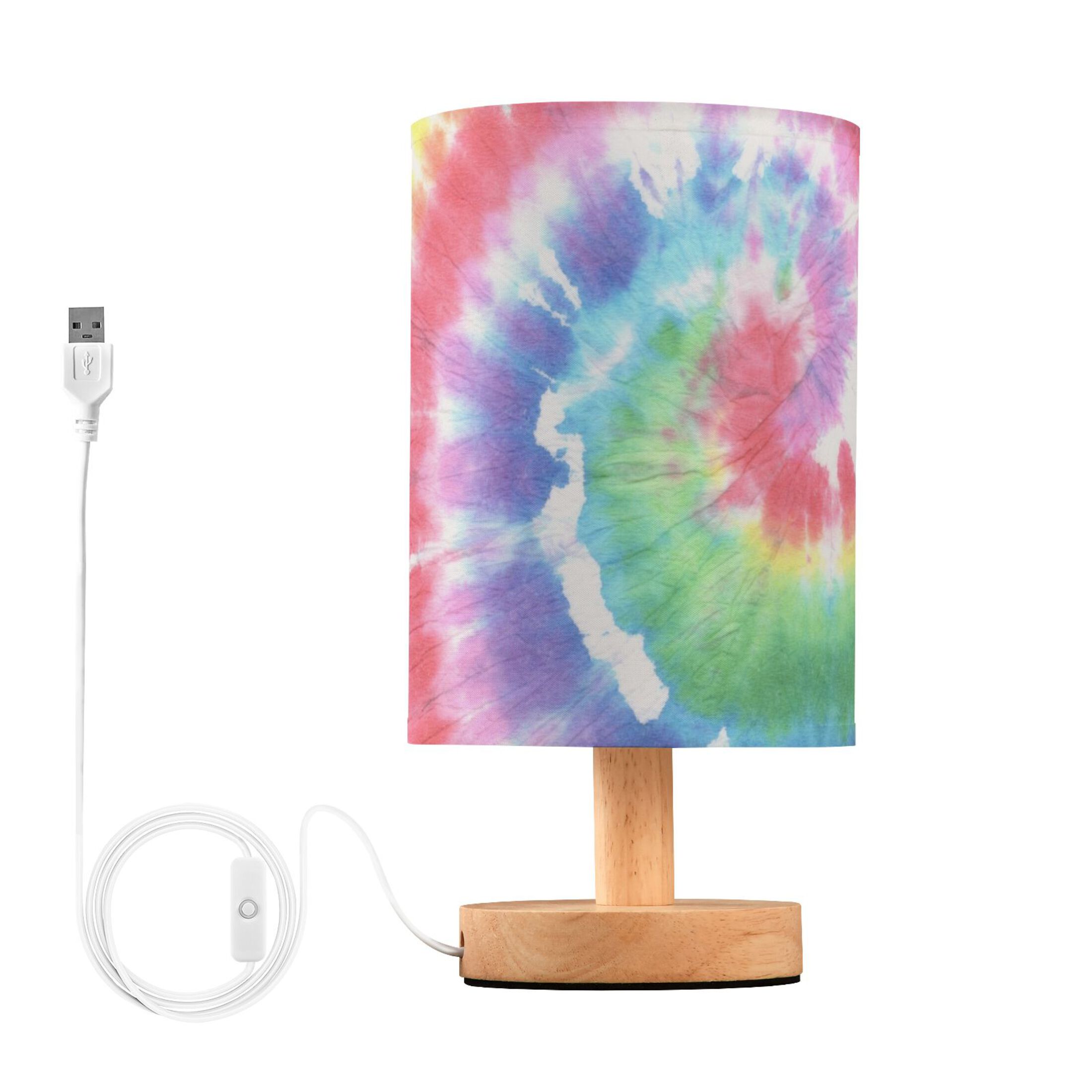 Rainbow Tie Dye Spiral Bedside Table Lamp LED Warm Lights with USB ...