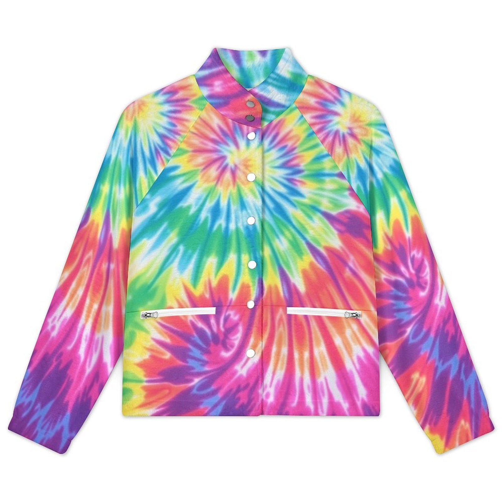 Rainbow Tie Dye Swirl Autumn Winter Jacket Women Coat Short Plush Stand ...