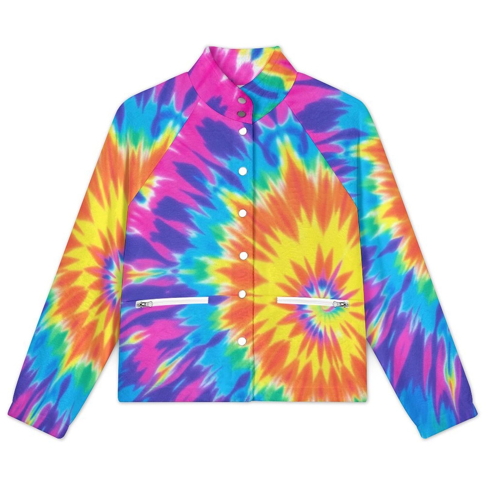 Rainbow Tie Dye Swirl Warm Women's Plush Jacket Stand Collar Full ...