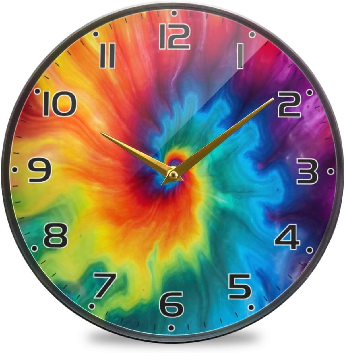 Rainbow Tie Dyed Wall Clock Round Silent Non Ticking Battery Operated ...
