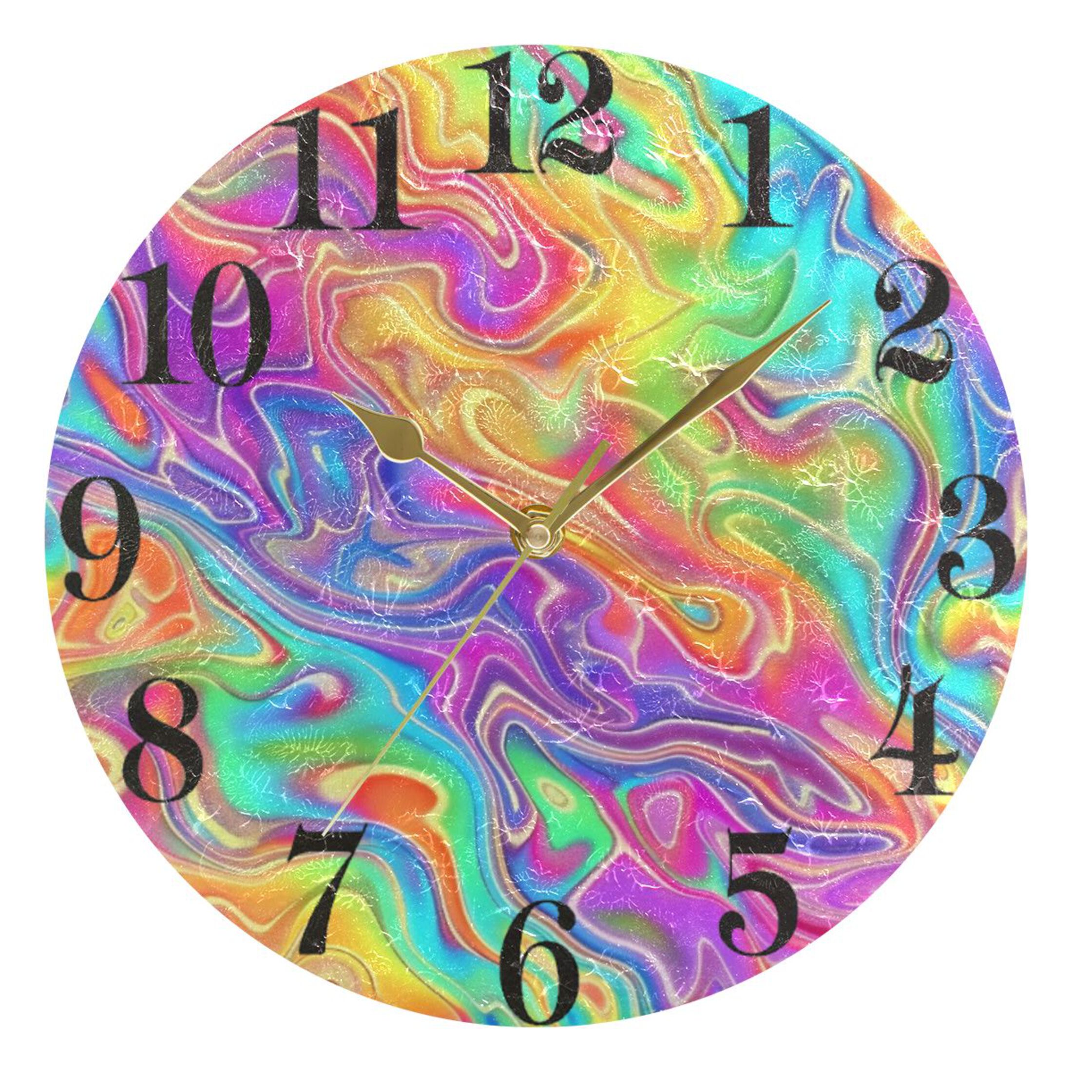 Rainbow Tie-dye Wall Clock 9.8 inch Battery Operated Clocks Non-Ticking ...