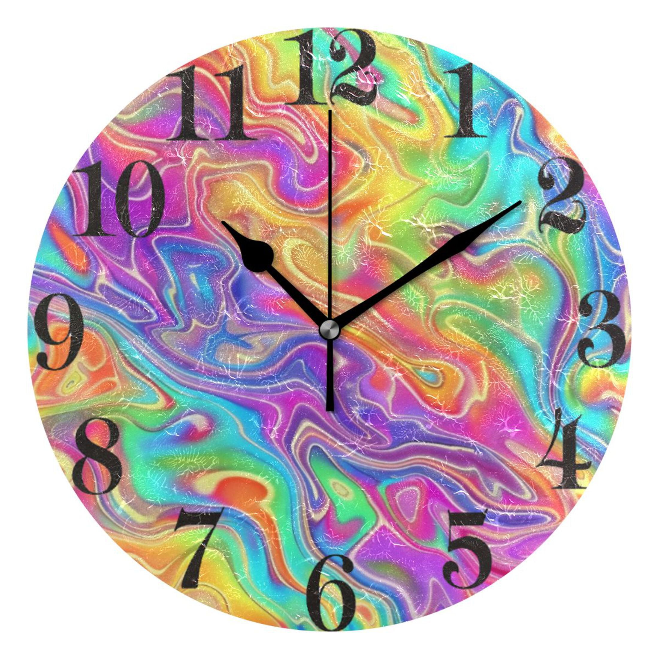 Rainbow Tie-dye Wall Clock 9.8 inch Battery Operated Clocks Non-Ticking ...