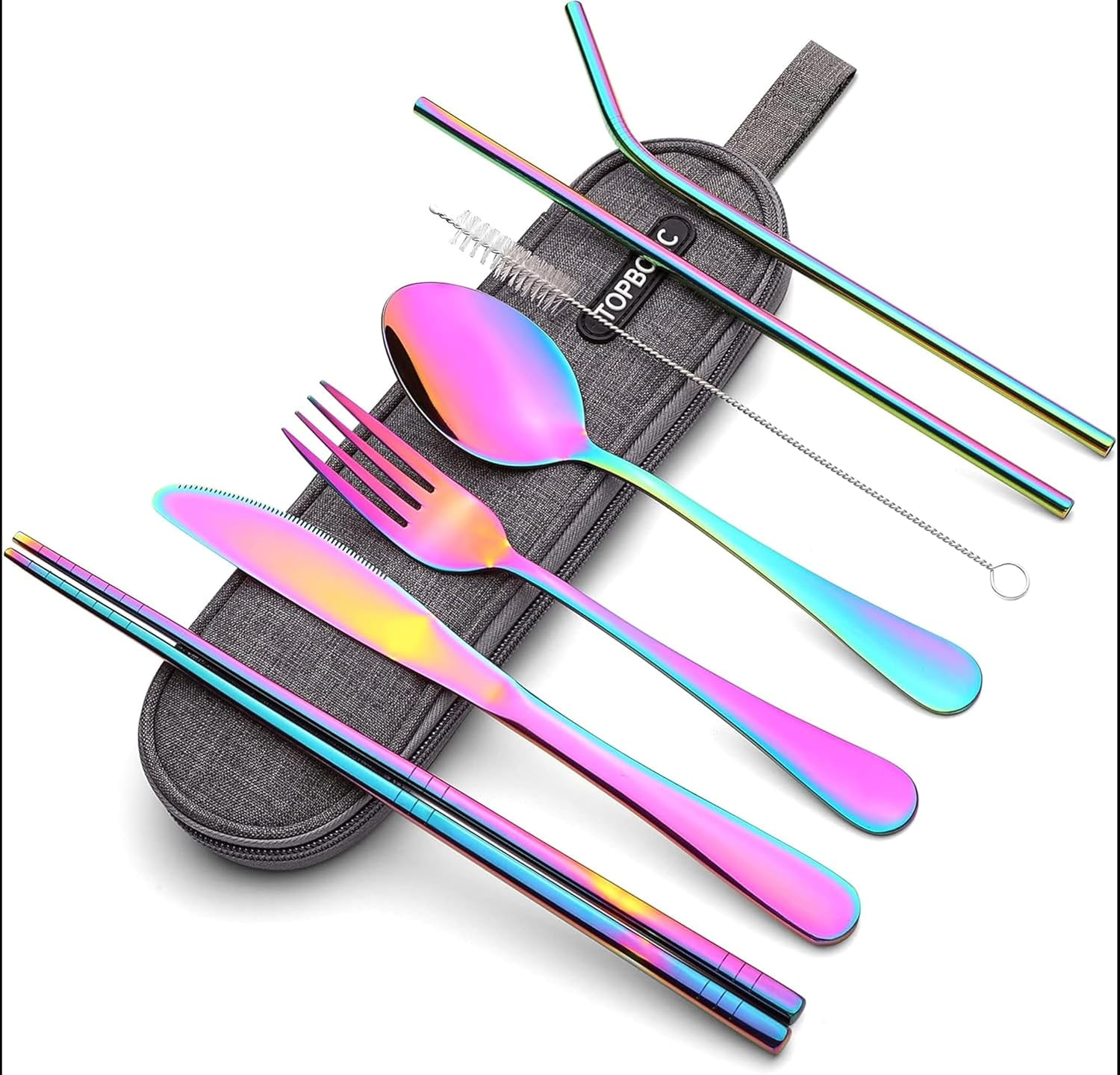 Rainbow Travel Utensil Set 7 Piece Stainless Steel Camping Cutlery ...