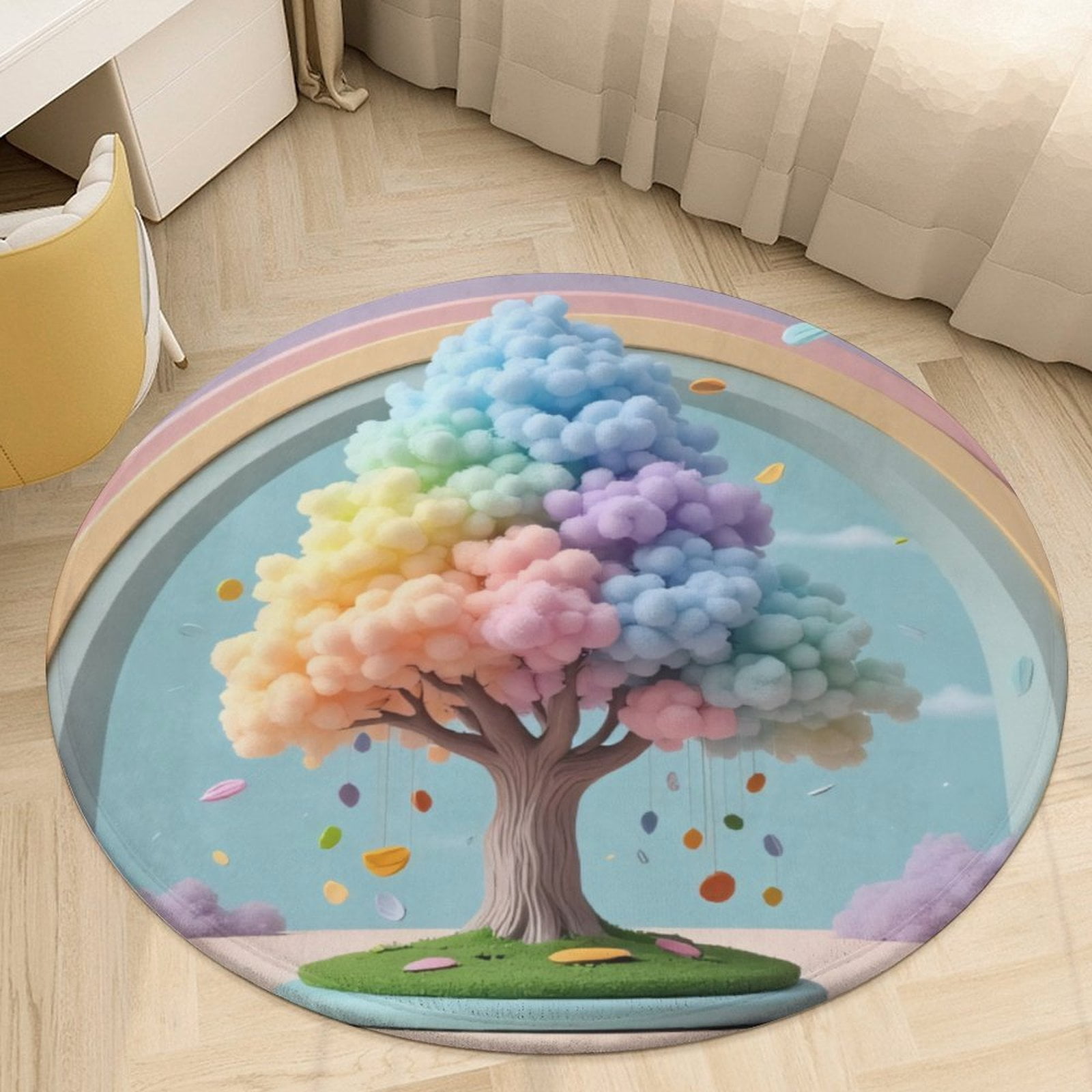Rainbow Tree with Falling Leaves Round Area Rugs for Bedroom Living ...