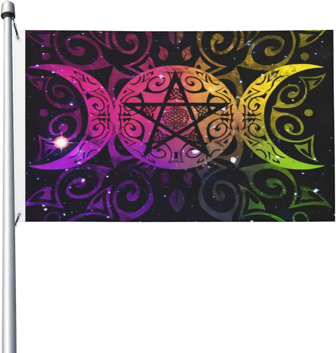 Rainbow Triple Moon Goddess Wiccan Flag Sided Outside Large Banner ...