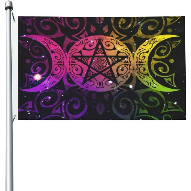 Rainbow Triple Moon Goddess Wiccan Flag Sided Outside Large Banner ...