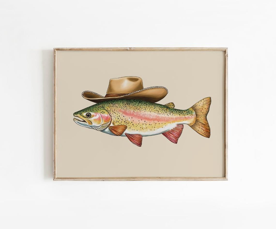 Rainbow Trout Cowboy Hat Print, Neutral Aesthetic Print, Western Trendy ...