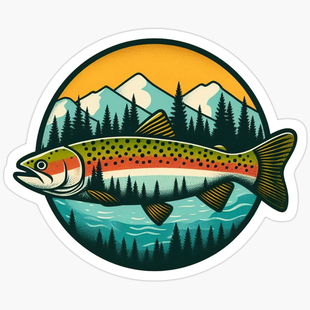 Rainbow Trout Mountains Sticker Phone Decal Water Bottle Stickers Car ...