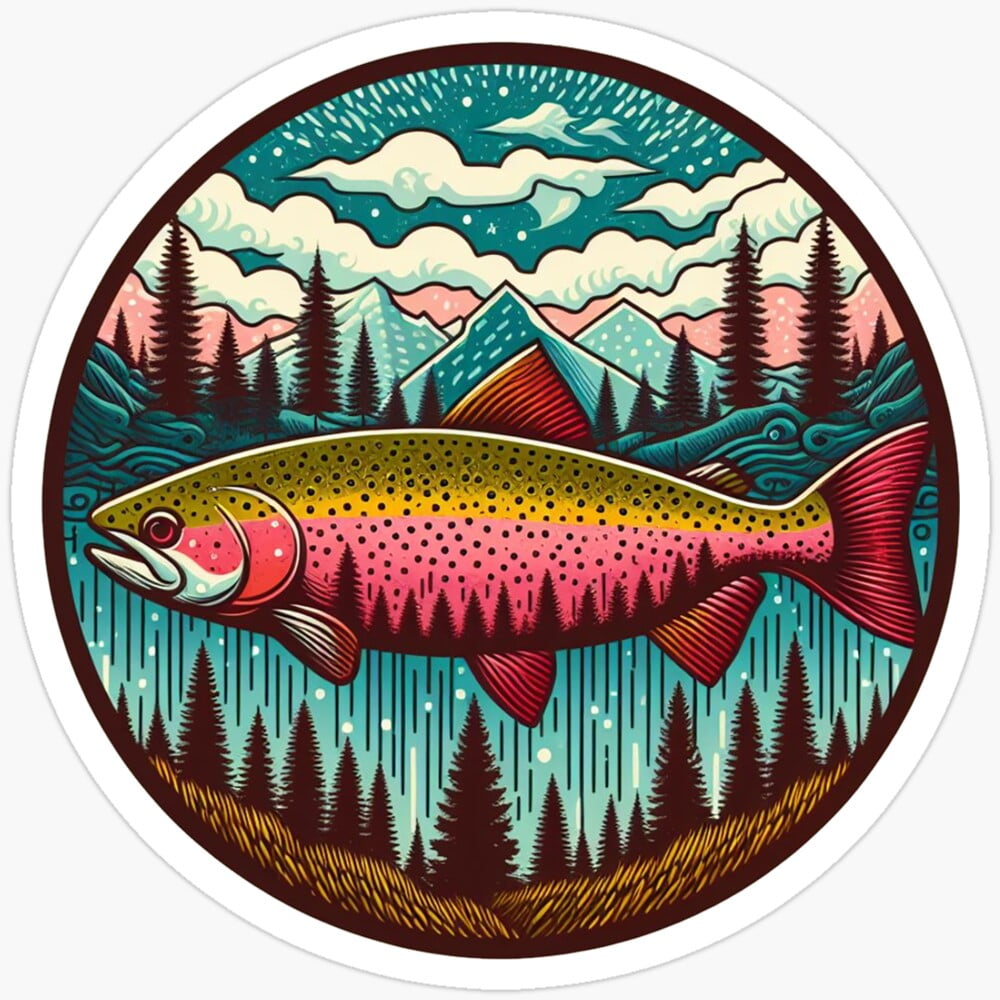 Rainbow Trout Nature Trees Mountains Sticker Phone Decal Water Bottle ...