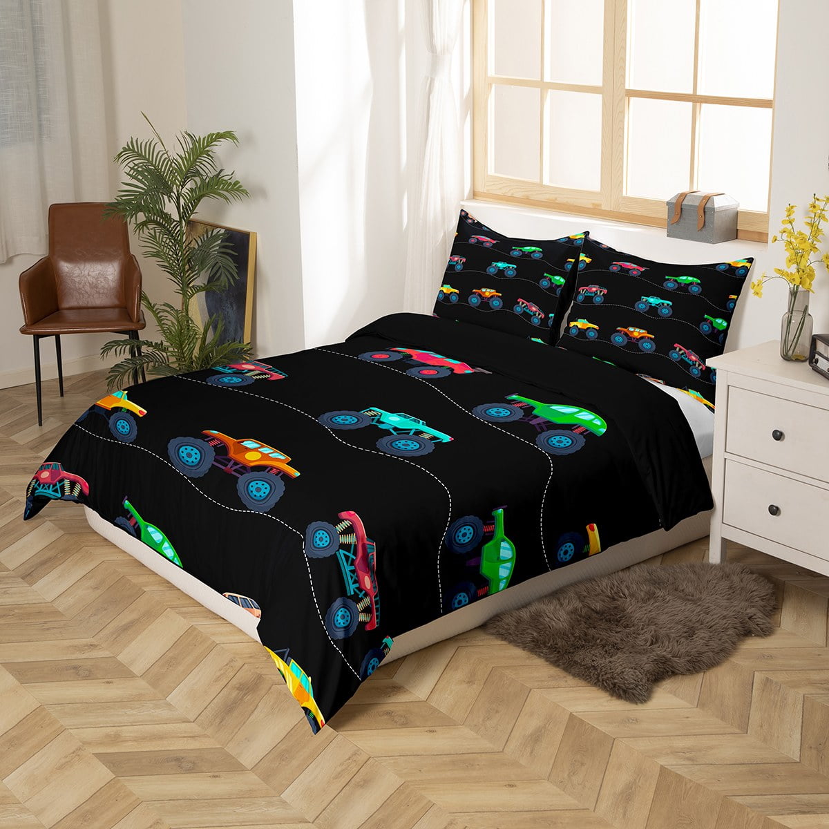 Rainbow Truck Comforter Cover Colorful Construction Vehicle Bed Set ...