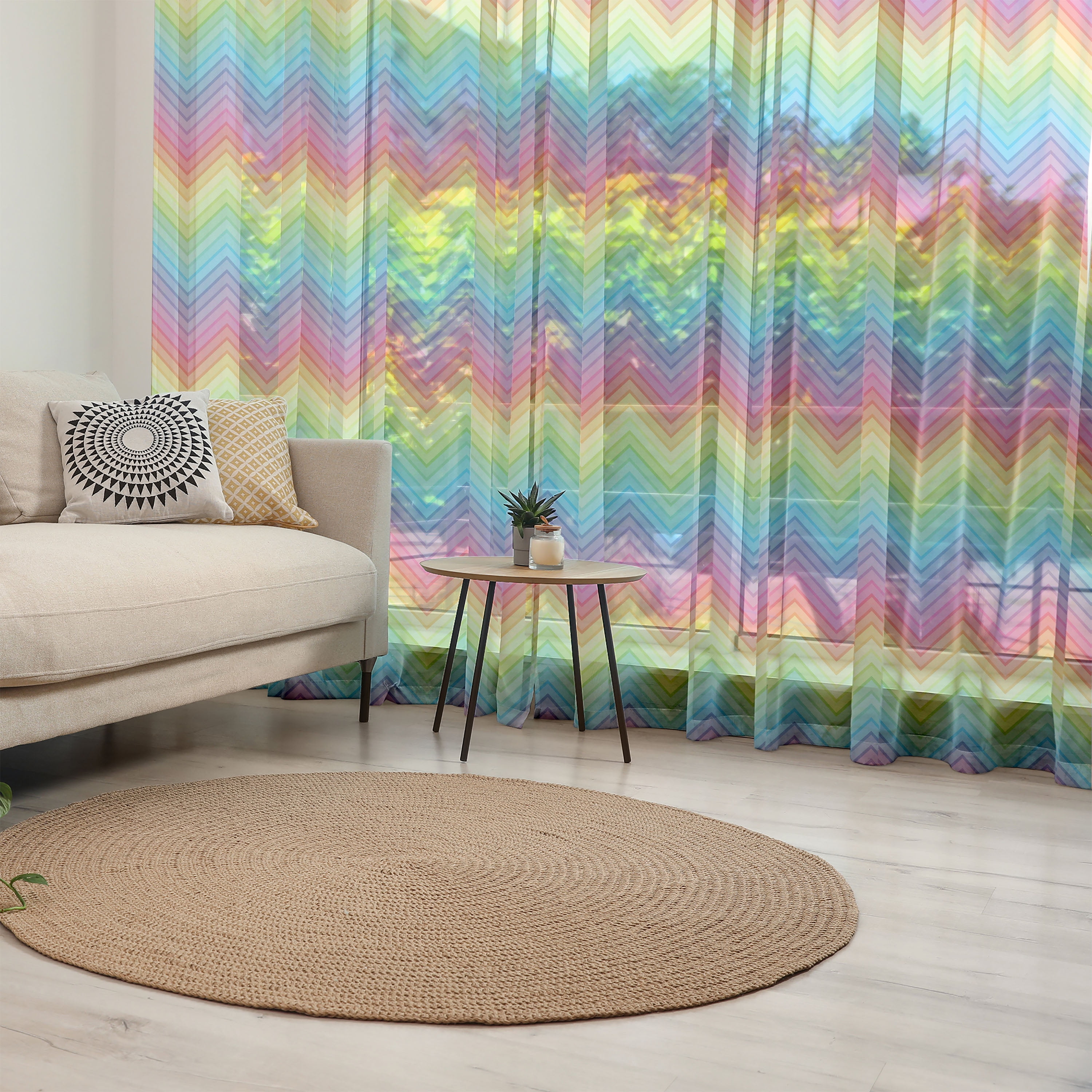 Rainbow Tulle Curtains with Rod Pocket, Colorful Zig Zag Chevron ...