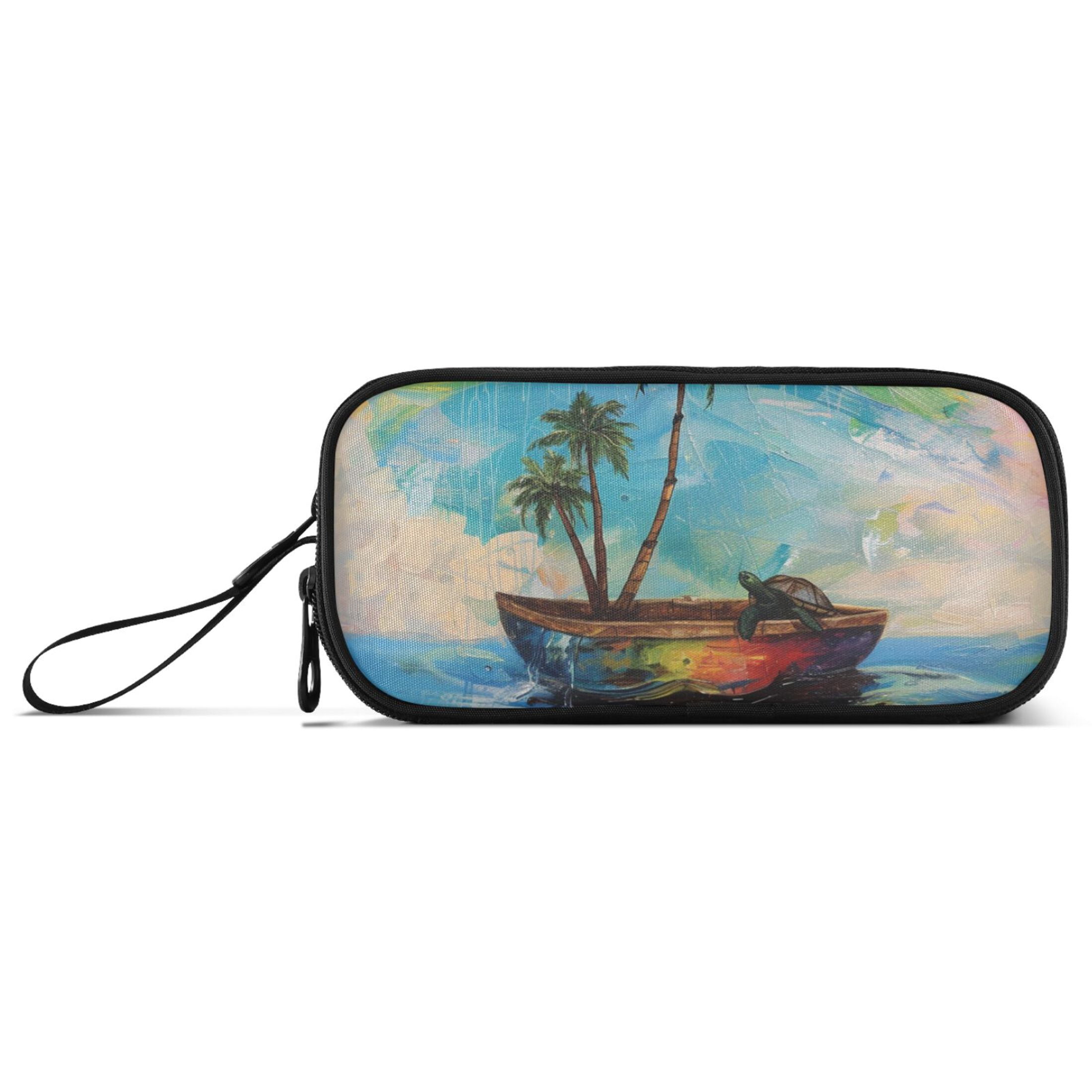 Rainbow Turtle Boat Ocean Palm Trees Pencil Case Stationary Holder Pen ...