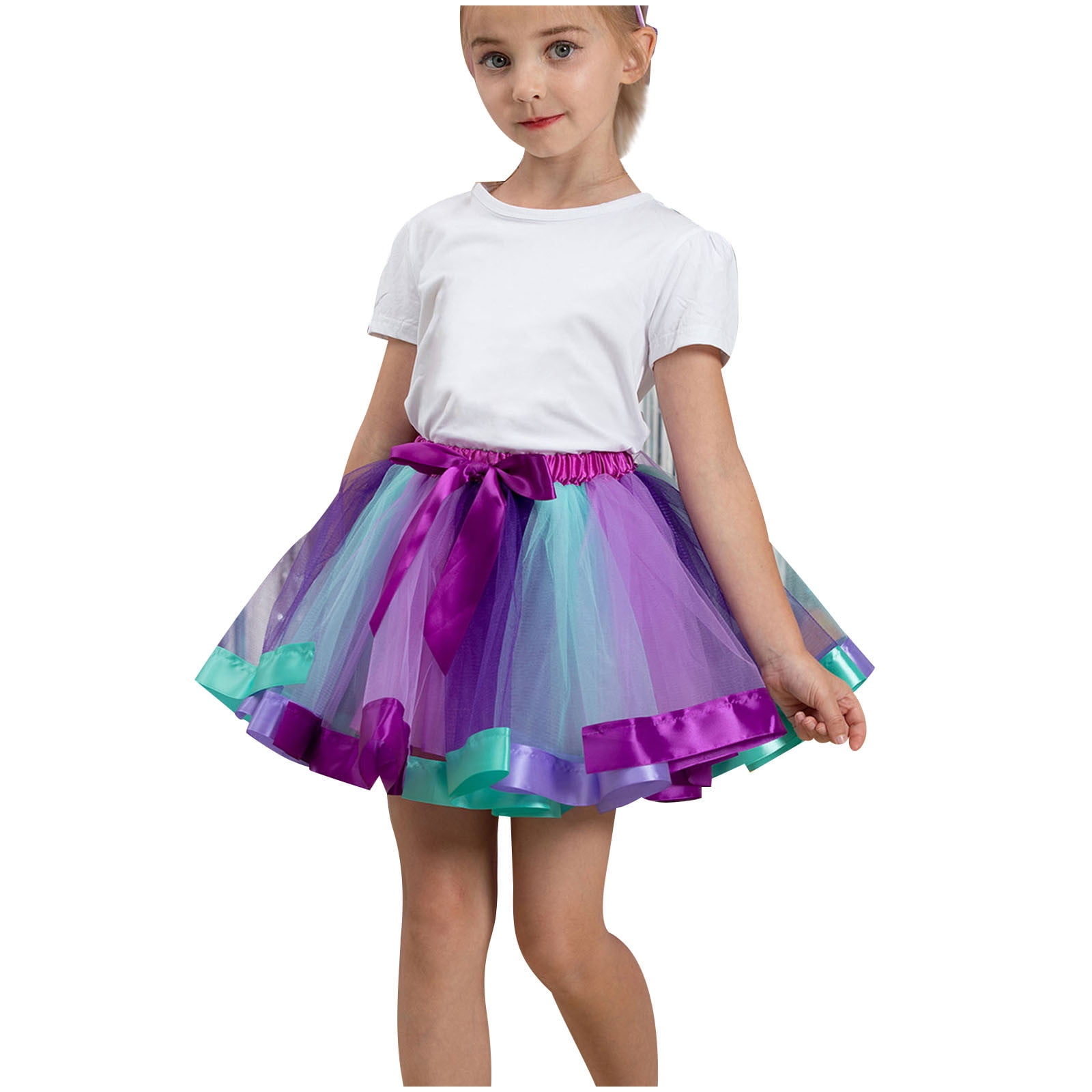 Rainbow Tutus for Girls Ballet Dance Tie Waist Mini Puffy Tulle Skirts ...