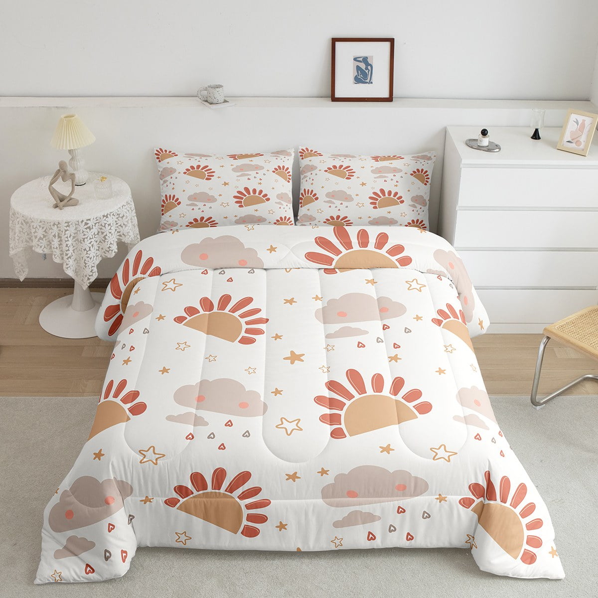 Rainbow Twin Bedding Girly Kawaii Cloud and Stars Bedding Comforter ...