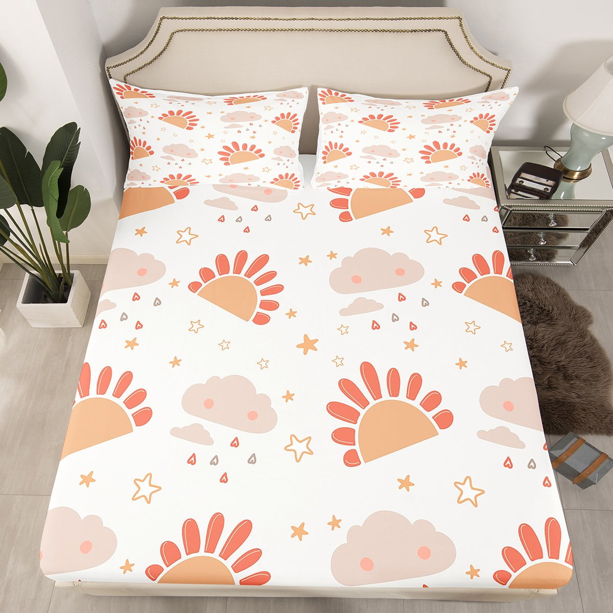 Rainbow Twin Bedding Set Girly Kawaii Cloud and Stars Fitted Sheet Kids ...