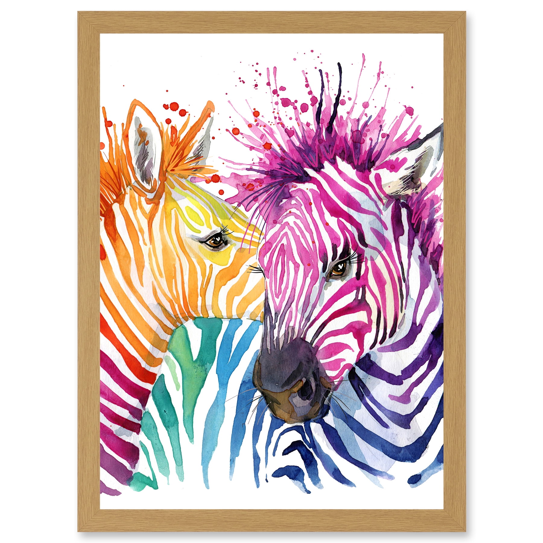 Rainbow Two Rainbow Zebra Painting Multi Coloured Artwork Framed Wall ...