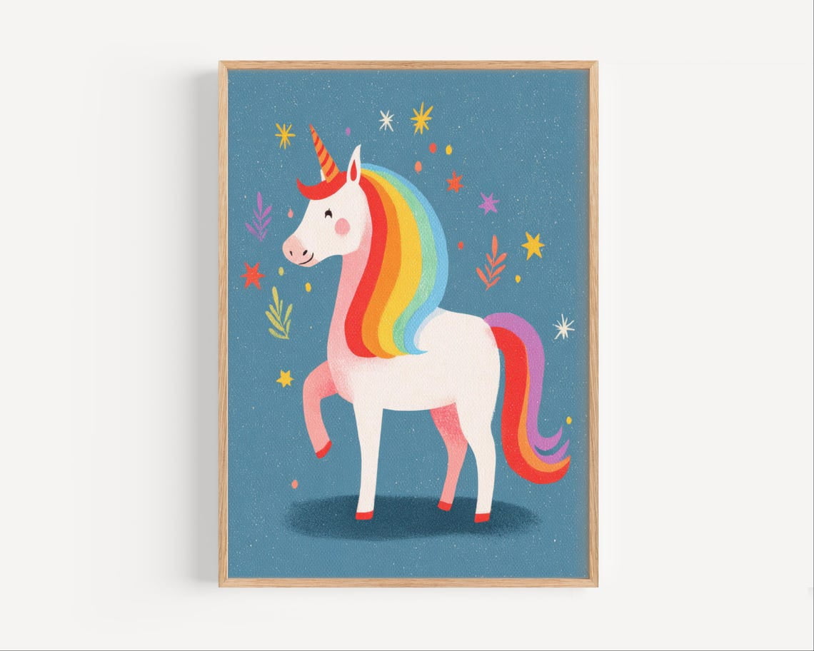 Rainbow Unicorn Art Poster, Fantasy Nursery Decor, Unframed Poster Size ...