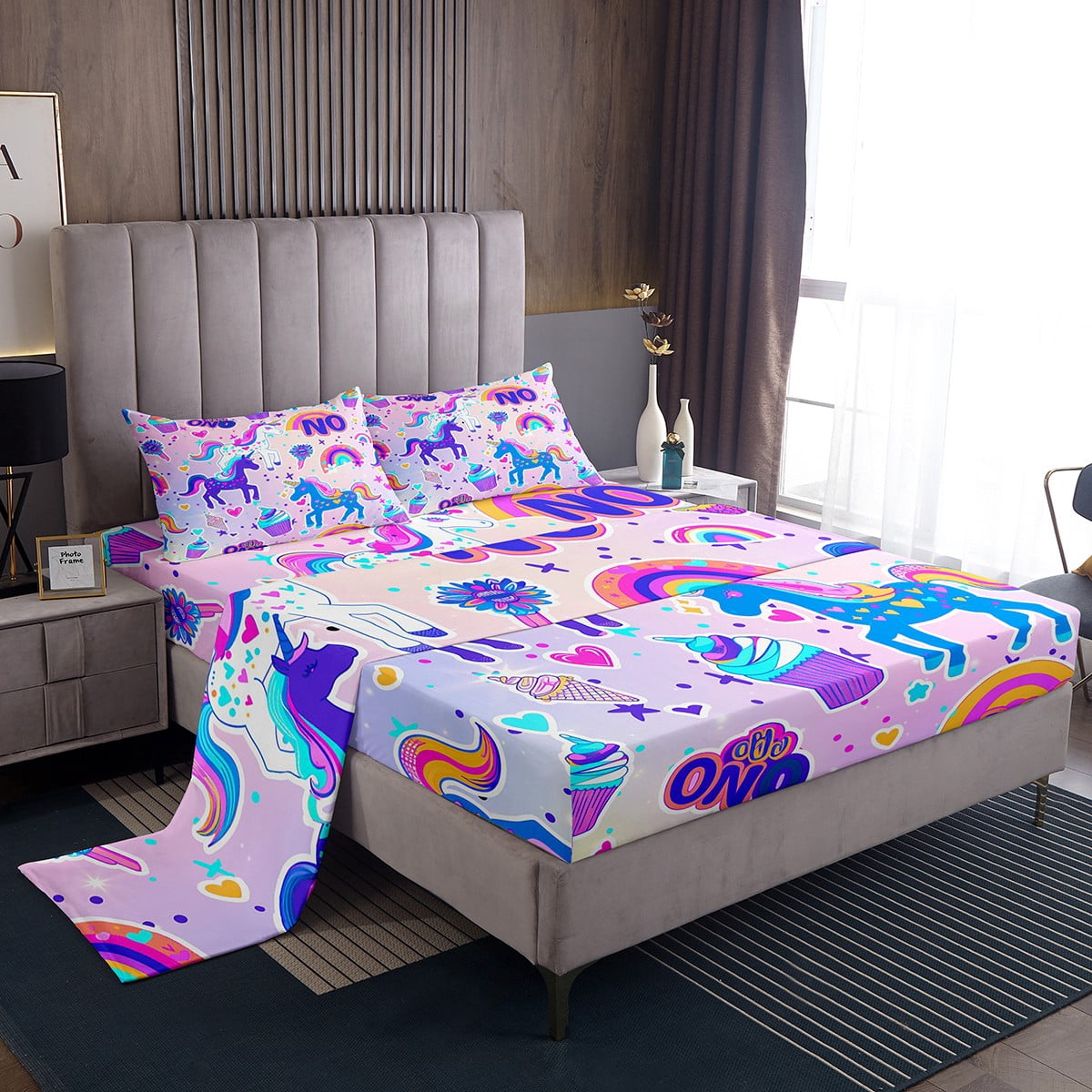 Rainbow Unicorn Bed Sheets Set Cute Dreamy Horse Sheet Set Twin,Cartoon ...