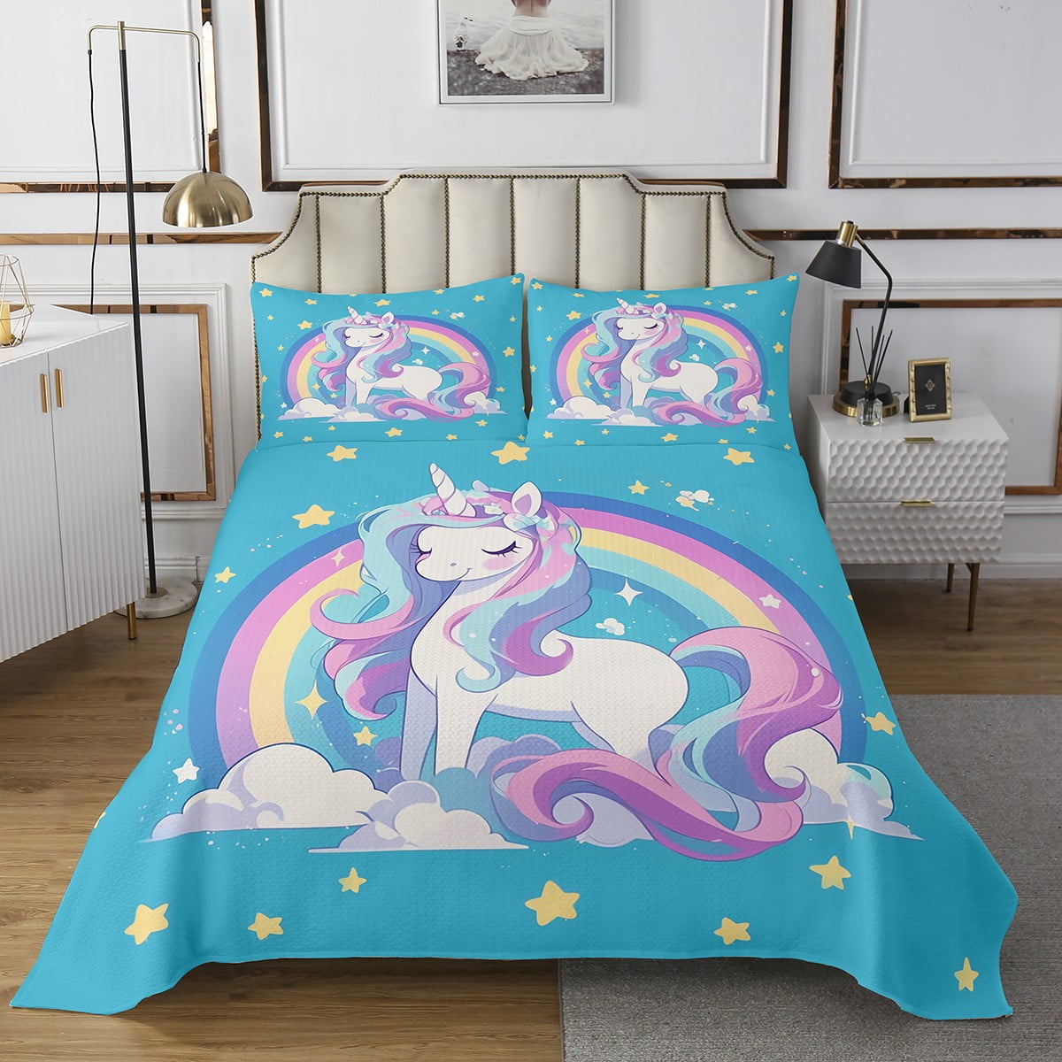 Rainbow Unicorn Bedspread Cute Cartoon Unicorn Quilt Set Twin Size ...
