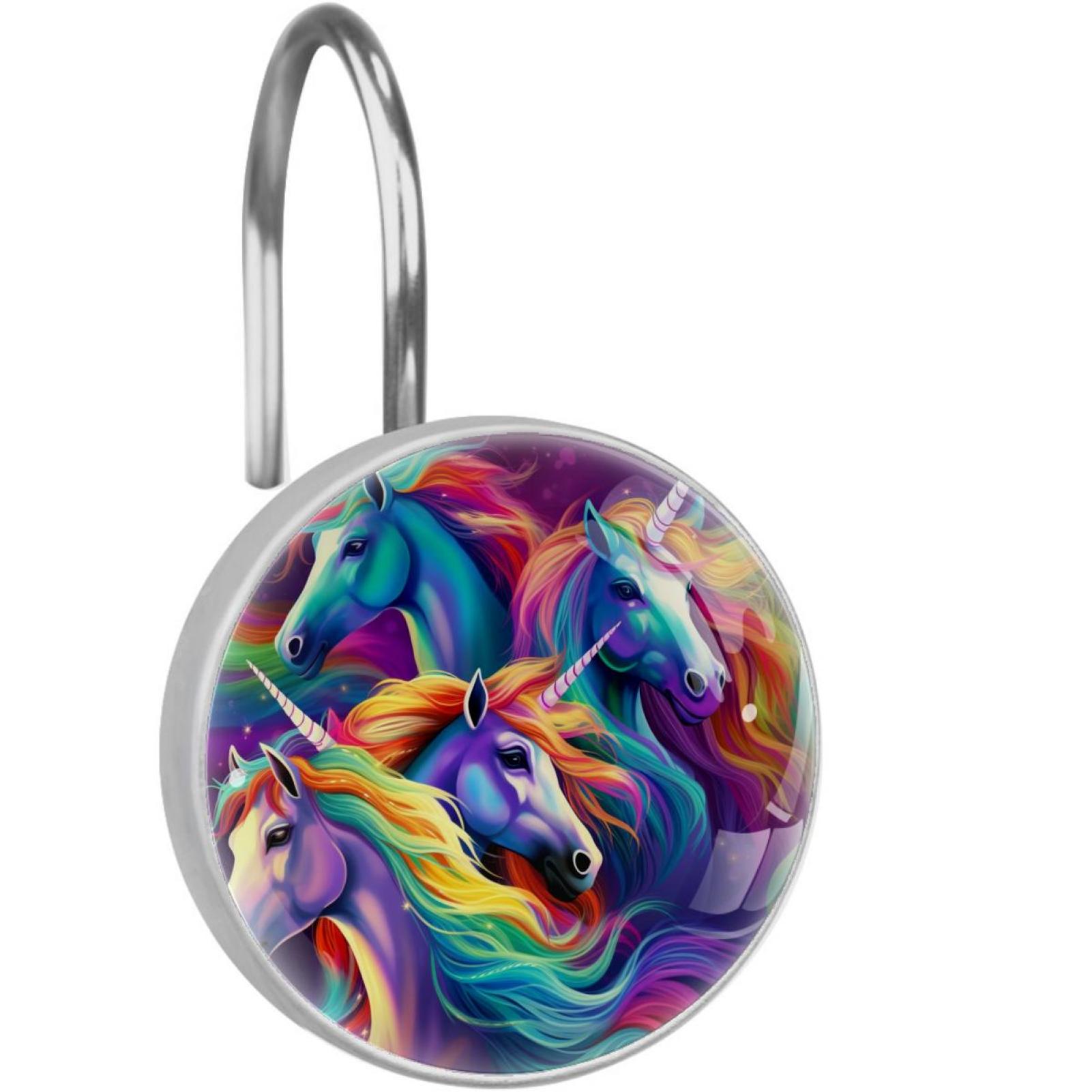 Rainbow Unicorn Cartoon 12-Pack Round Hooks Stainless Steel Shower ...