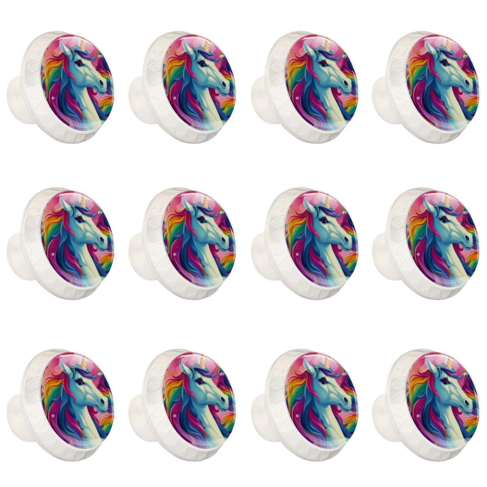 Rainbow Unicorn Cartoon 12 Pcs White Round Drawer Pulls with Screws,ABS ...