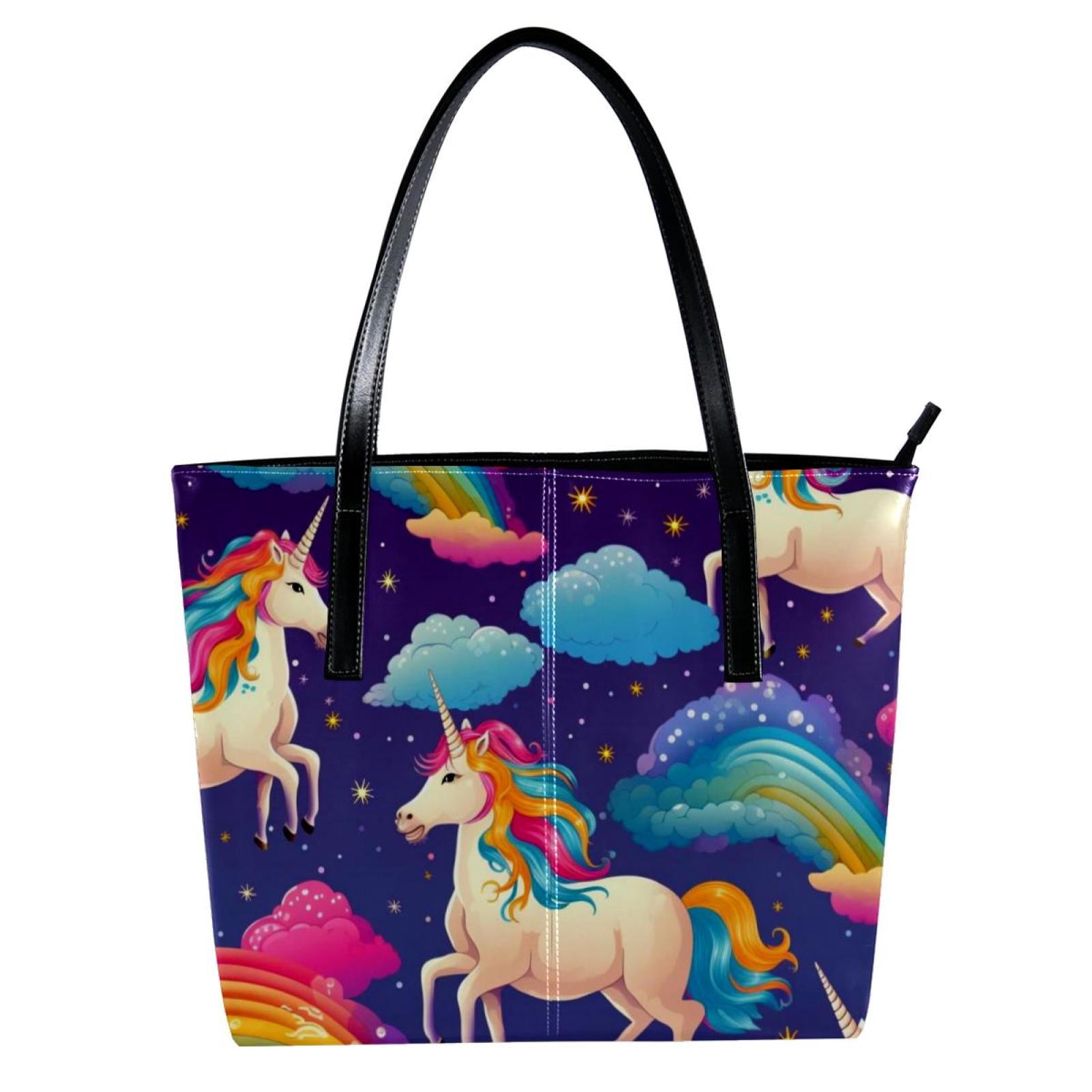 Rainbow Unicorn Cartoon Leather Stitching Handbag High Quality Fashion ...