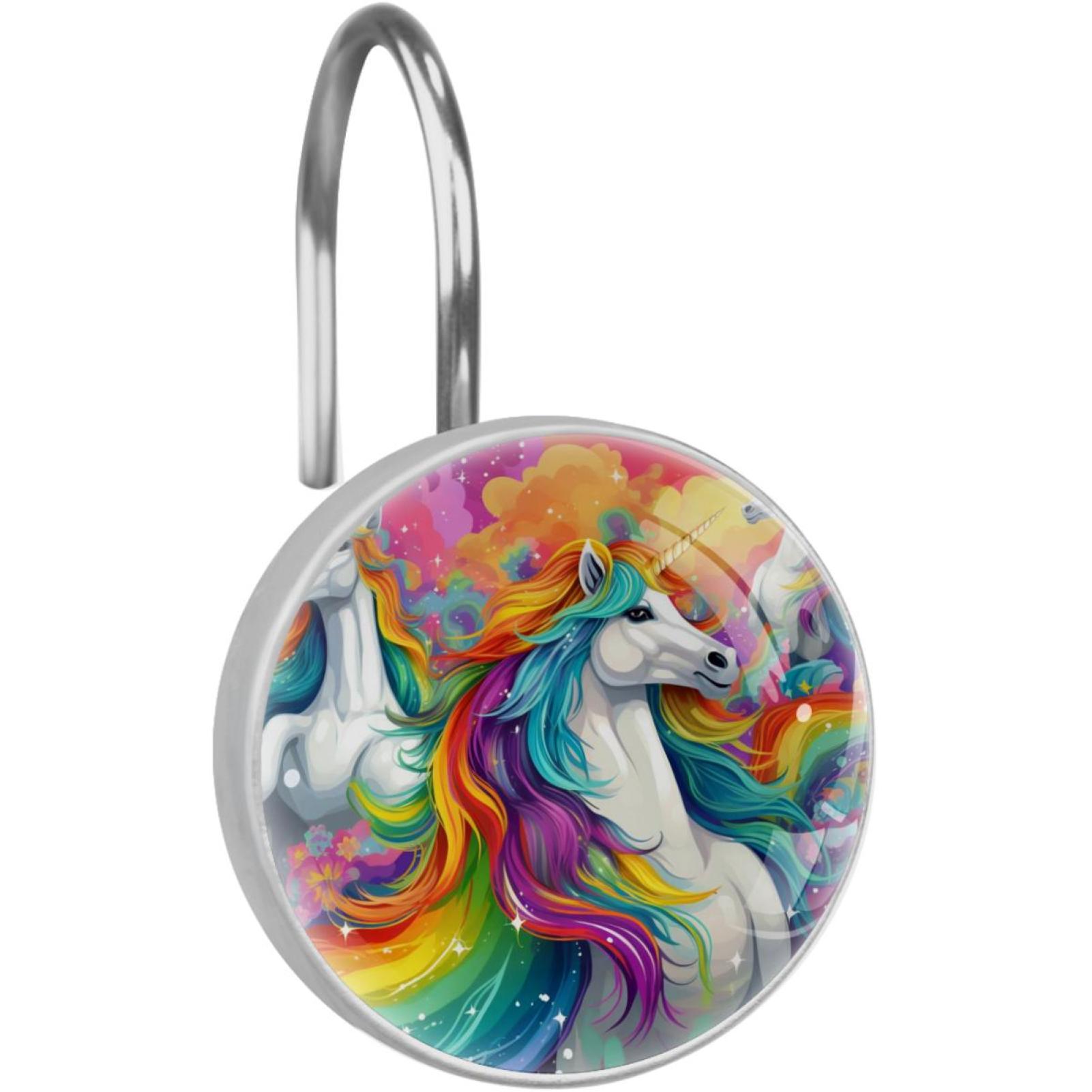 Rainbow Unicorn Cartoon Pattern 2PCS Unique Hooks Resin Glass Stainless ...