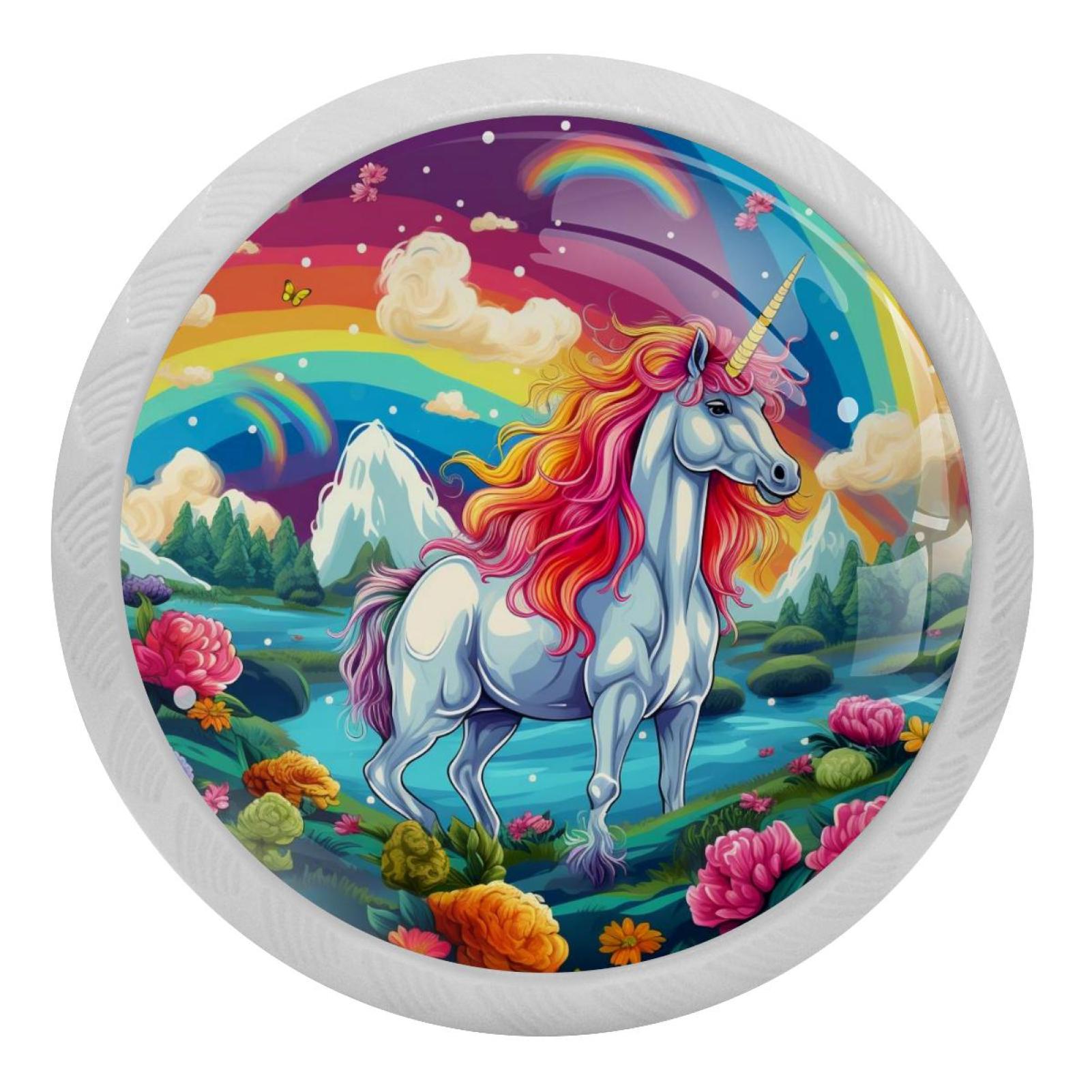 Rainbow Unicorn Cartoon Pattern 4PCS Cabinet Knobs Pulls Fluorescent ...