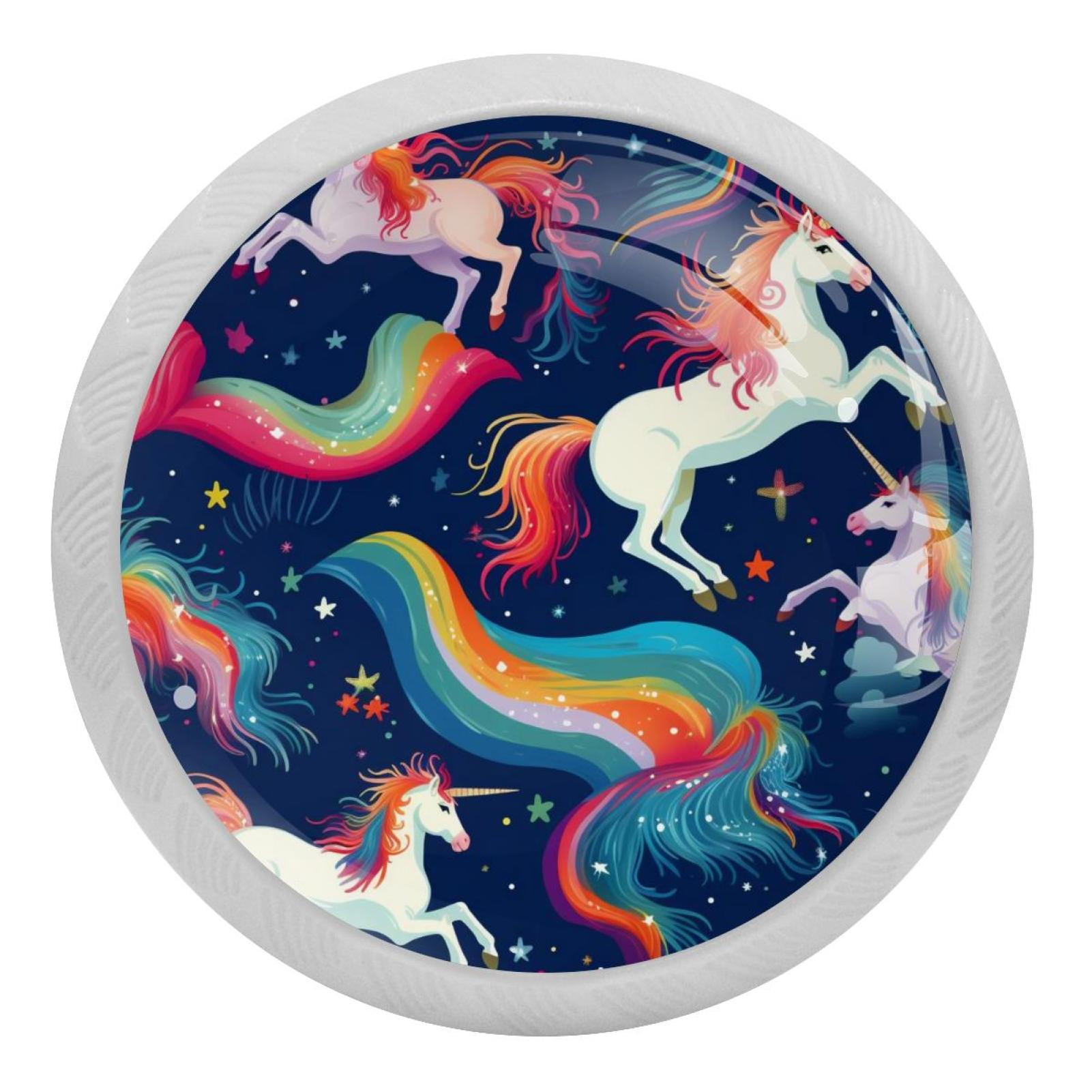Rainbow Unicorn Cartoon Pattern 4PCS Cabinet Knobs Pulls Fluorescent ...