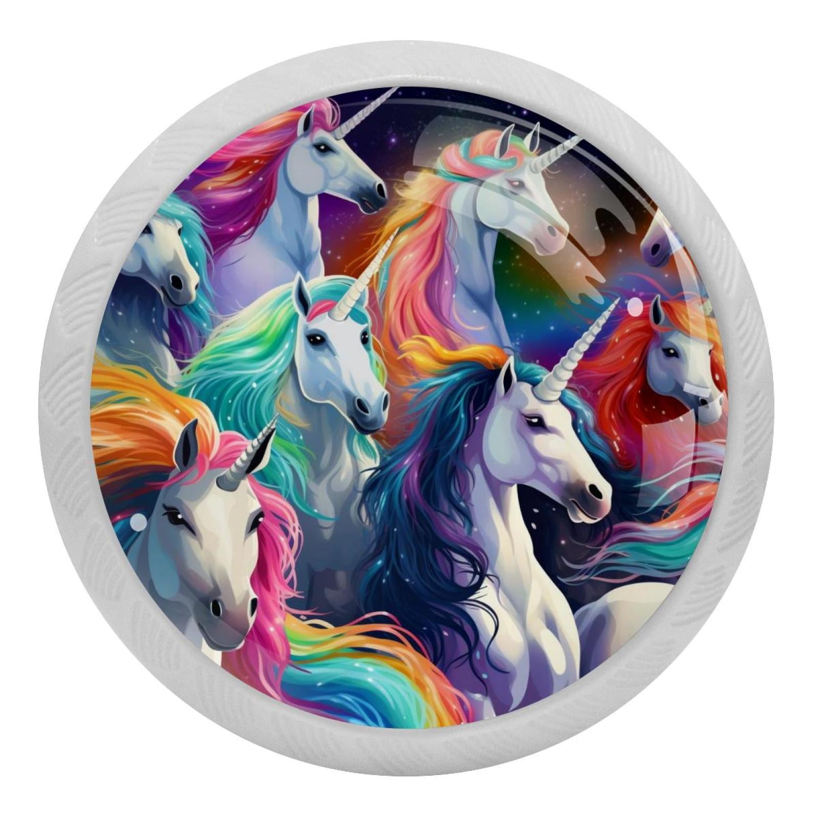 Rainbow Unicorn Cartoon Pattern 4PCS Cabinet Knobs Pulls Fluorescent ...