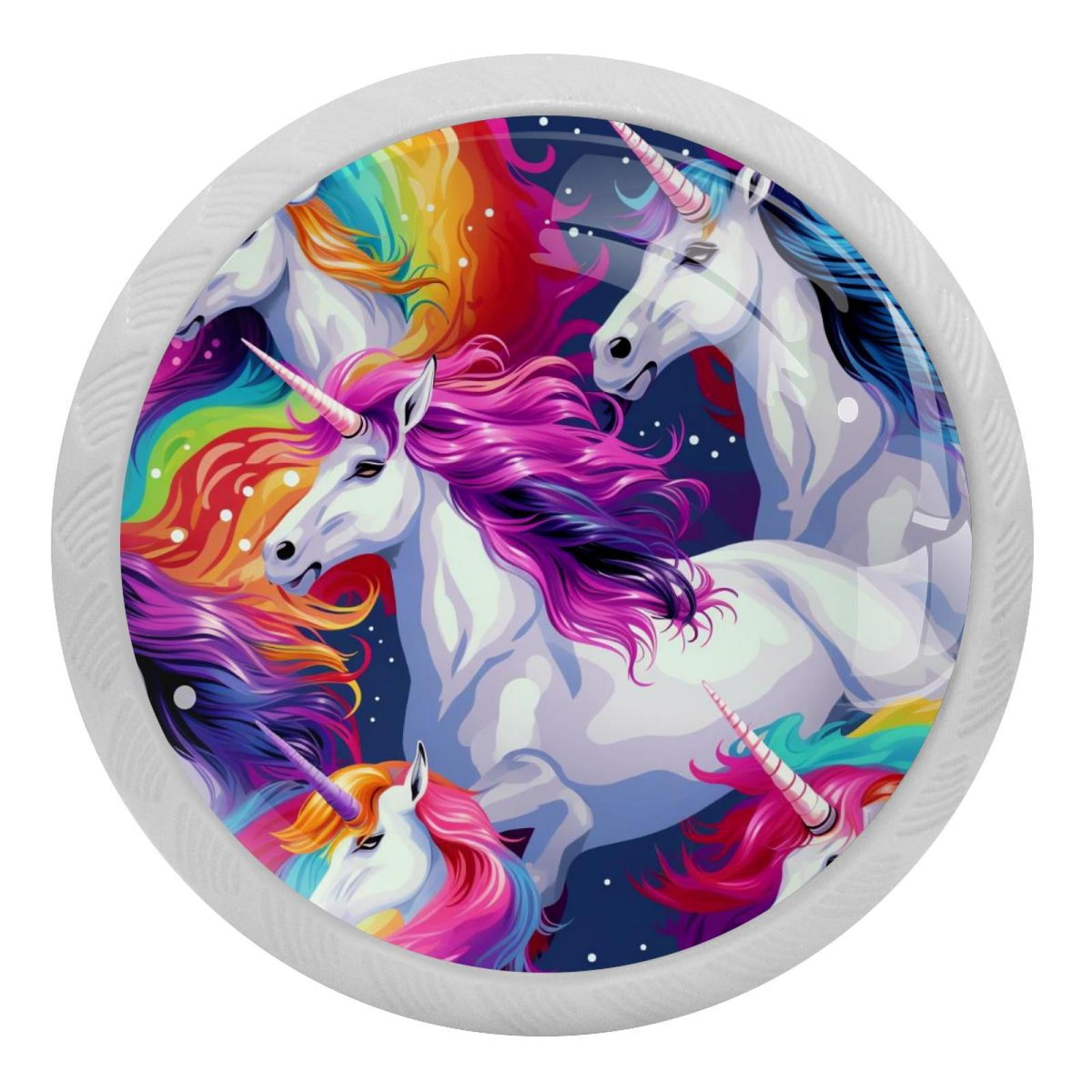 Rainbow Unicorn Cartoon Pattern 4PCS Cabinet Knobs Pulls Fluorescent ...