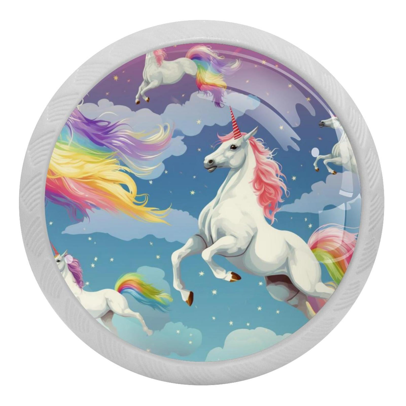 Rainbow Unicorn Cartoon Pattern 4PCS Cabinet Knobs Pulls Fluorescent ...