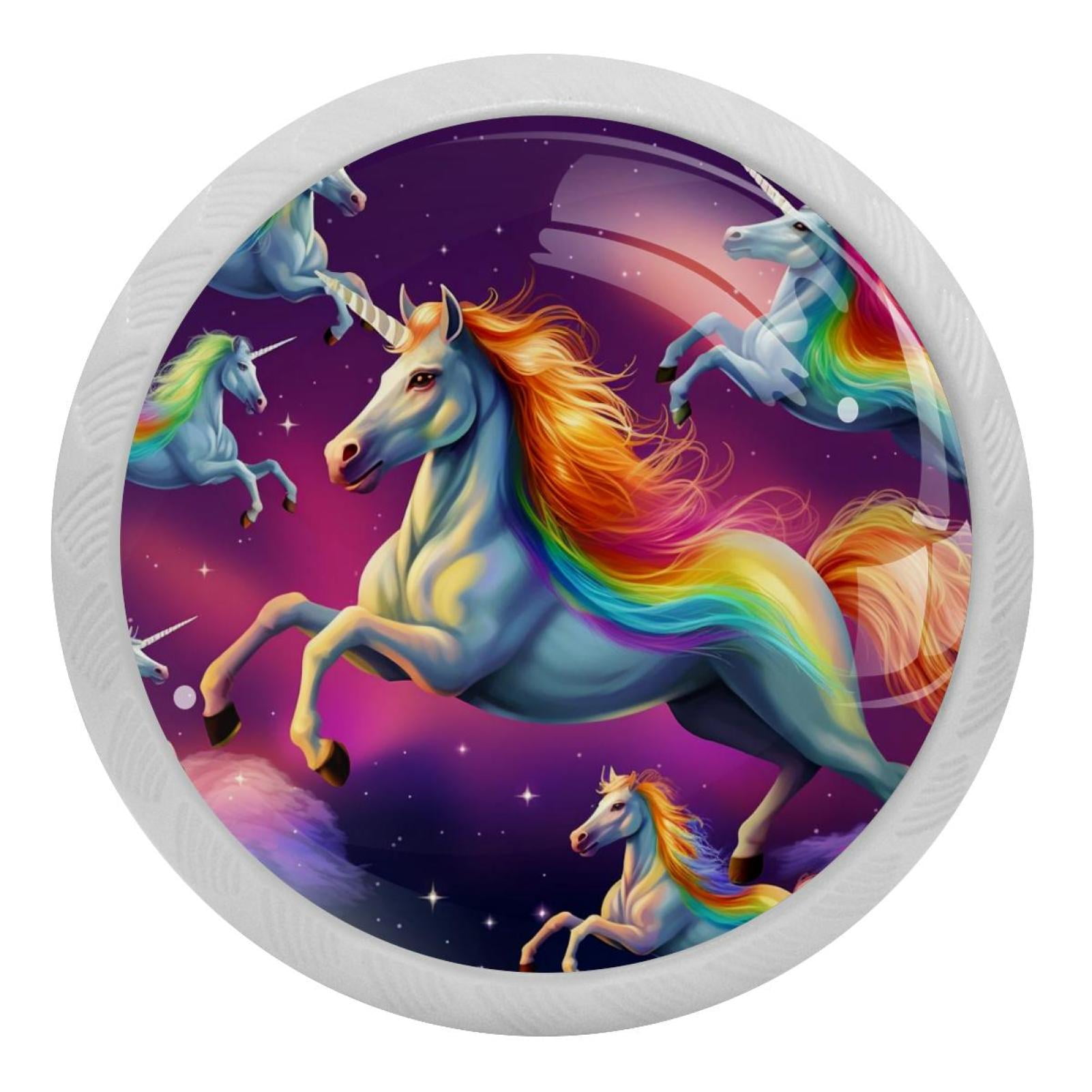 Rainbow Unicorn Cartoon Pattern 4PCS Cabinet Knobs Pulls Fluorescent ...