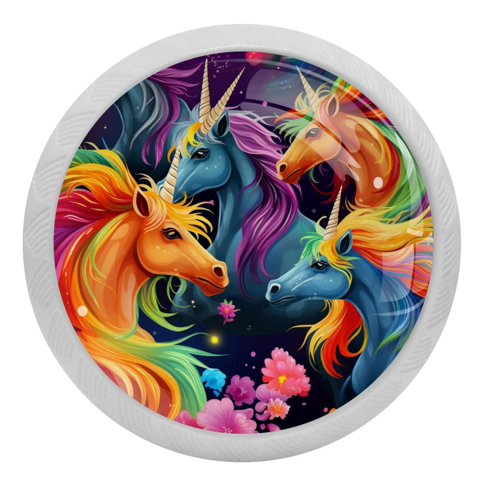 Rainbow Unicorn Cartoon Pattern 4PCS Cabinet Knobs Pulls Fluorescent ...