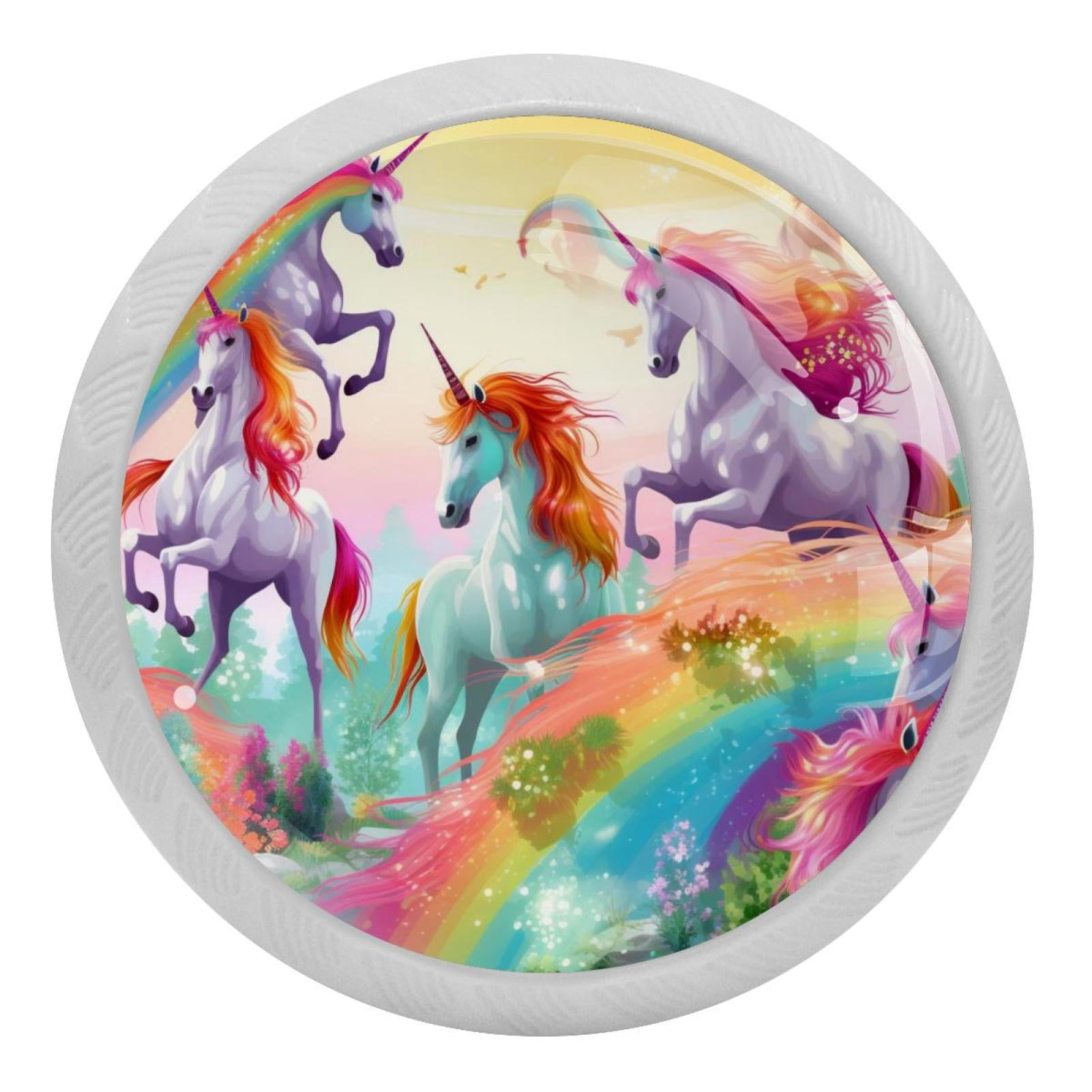 Rainbow Unicorn Cartoon Pattern 4PCS Cabinet Knobs Pulls Fluorescent ...